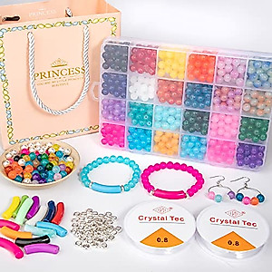 Zyehxed 1060 Pcs 8mm Glass Beads for Jewelry Making, 24 Colors Round Glass Beads Bracelet Making Kit Crystal Gemstone Beads for DIY Craft Necklace Bracelet Earring Phone Lanyard