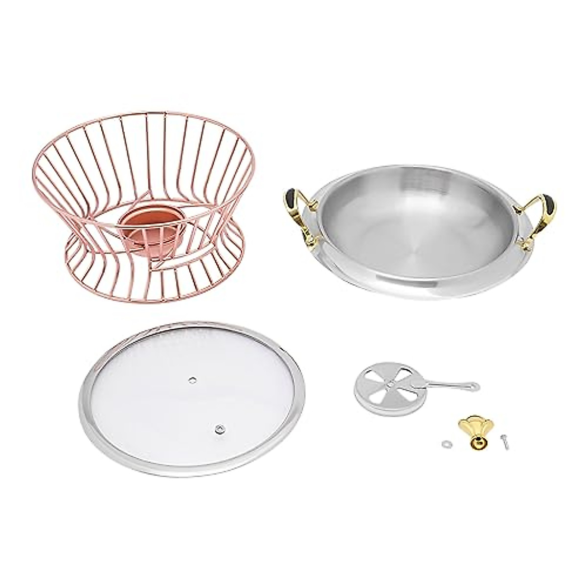 PaNeTnya 2L/2.11qt Round Chafing Dish Buffet Set,Stainless Steel Chafer Buffet Catering Chafers,Food Warming Tray for Parties,Graduation,Events (Red Copper)