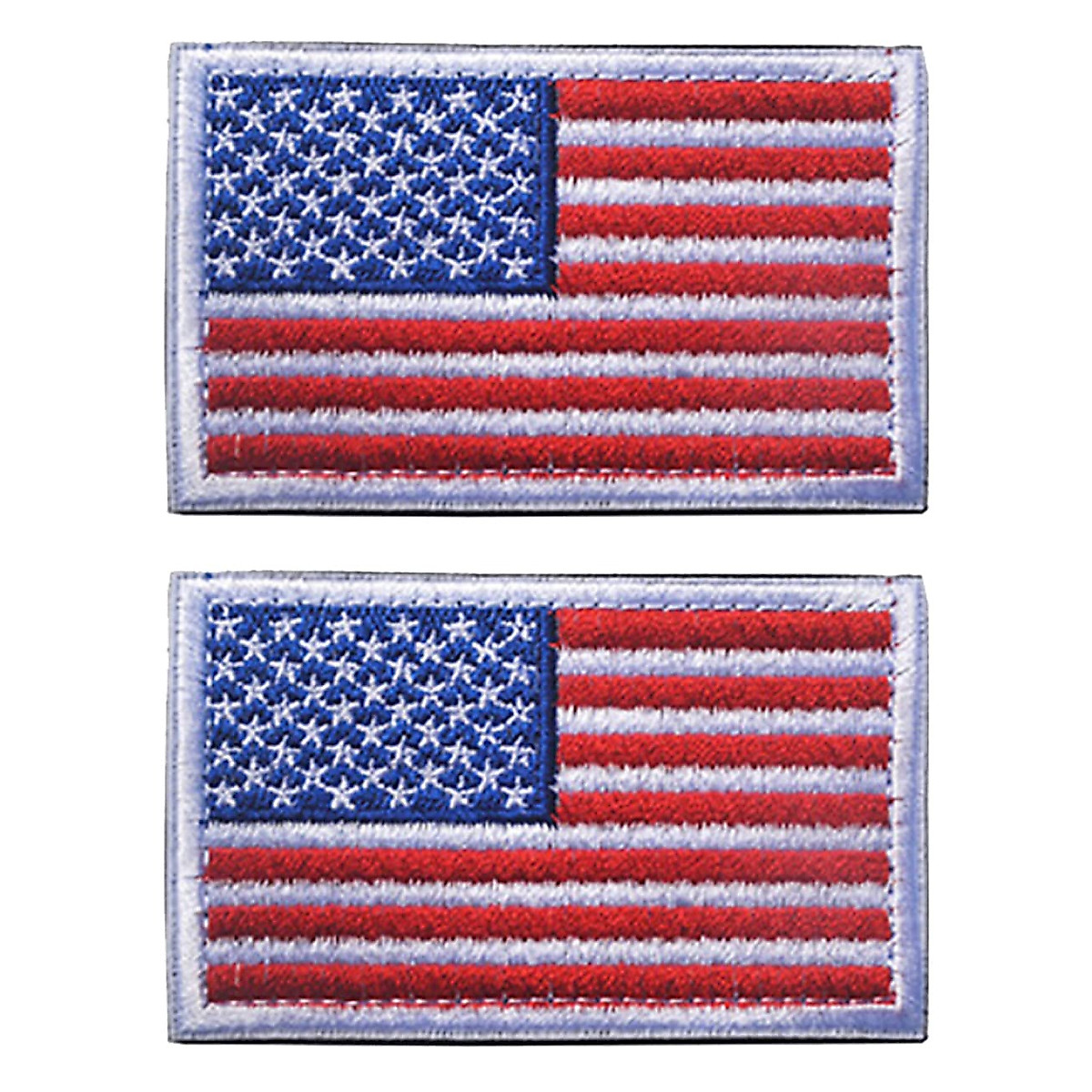 2 PCS AliPlus American Flag Patches Embroidered Tactical Military Morale Patch Applique Fastener Hook and Loop(White Border)