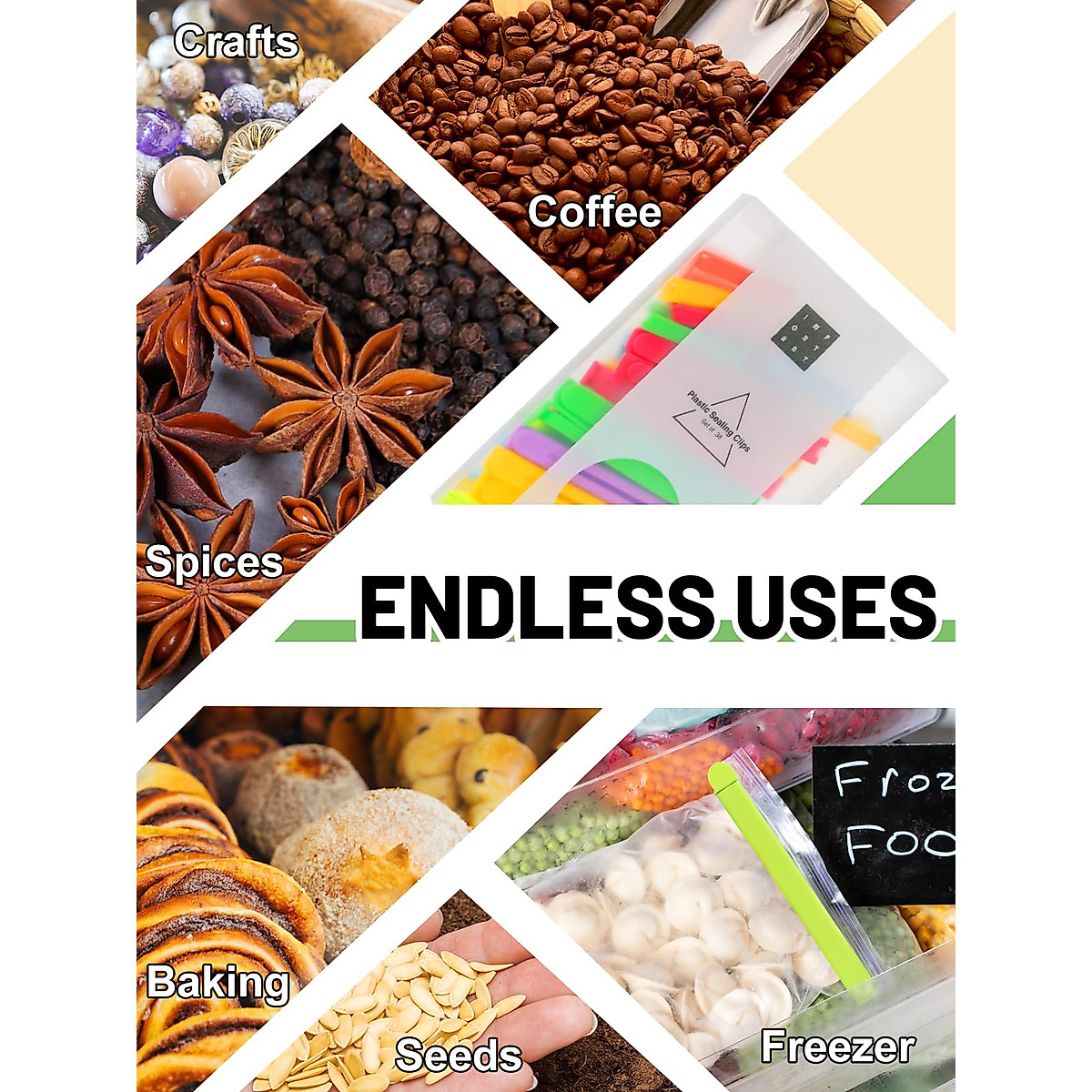 Set of 38 Plastic Chip Clips Bag Sealing Clips for Food and Snack Storage (2.3 in, 3.6 in, 5 in, 6.3 in)