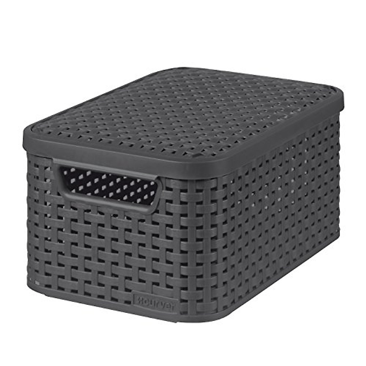 Curver Rattan Style Basket with Lid, Grey, Small