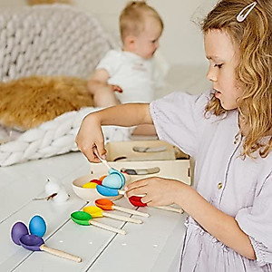 Ulanik Eggs and Spoons Toddler Montessori Toys for 1 Year Old + Kids Wooden Eggs Baby Matching Game for Learning Color Sorting and Counting — 12 pcs, 1.8 in