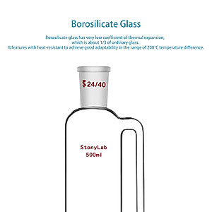 stonylab 500ml Pressure Equalizing Addition Funnel, Borosilicate Glass Dropping Funnel 24/40 Joint with PTFE Stopcock for Laboratory, 500ml
