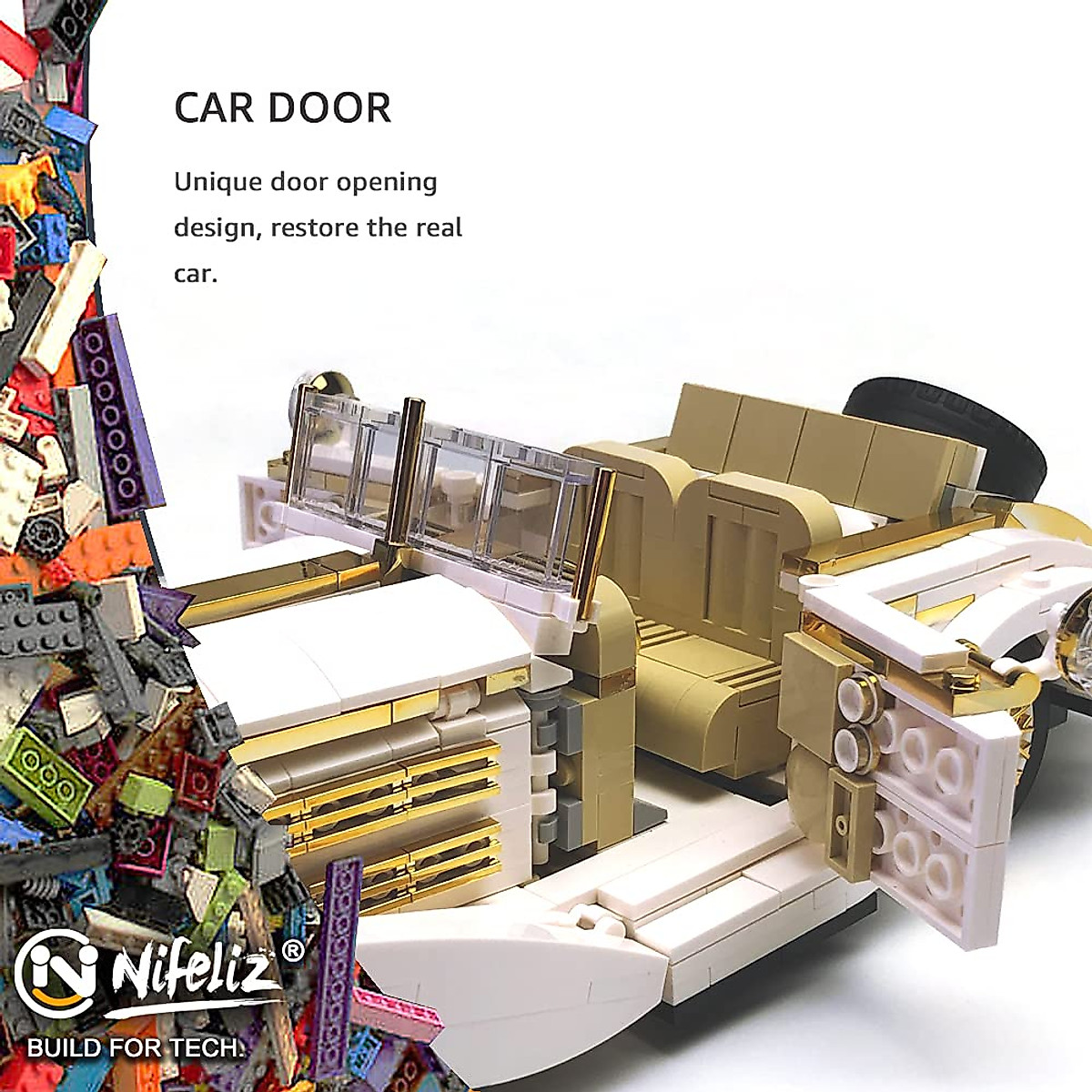 Nifeliz Retro Sports Collectible Retro Model Cars Set to Build, K500 MOC Building Blocks and Construction Toy, Adult, 1:14 Scale, New 2023 (868 Pcs)