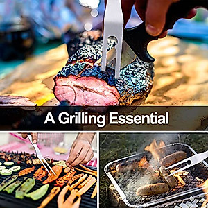 Grill Accessories Set, Stainless Steel BBQ Accessories, Heavy Duty Outdoor Barbeque Tools, 5Pc, Includes Kitchen Spatula, Tongs, Carving Fork, Knife, Basting Brush, Gifts for Man Dad