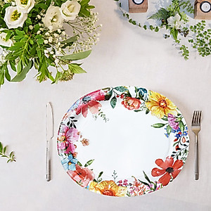 Boosolo Floral Paper Plates Party Supplies Bulk,Spring Floral Bridal Shower Decorations,12 in Large Oval Disposable Party Plates for Mothers Day Wedding Spring Tea Party Decor …