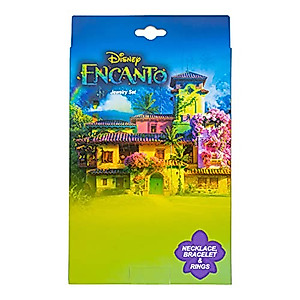 LUV HER Disney Encanto Girls 4 Piece Costume Toy Jewelry Box Set with Silver Rings, Bead Bracelet and Necklace Ages 3+