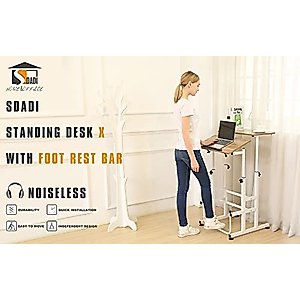 SDADI 2 Inches Carpet Wheels Mobile Standing Desk Stand Up Desk Height Adjustable Home Office Desk with Standing and Seating 2 Modes 3.0 Edition, Light Grain S001WFLT