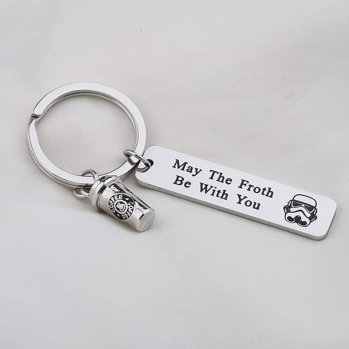 FOTAP Coffee Charm Keychain May The Froth Be With You keychain Storm Trooper Gift Barista Gift (Wars Coffee Keychain)
