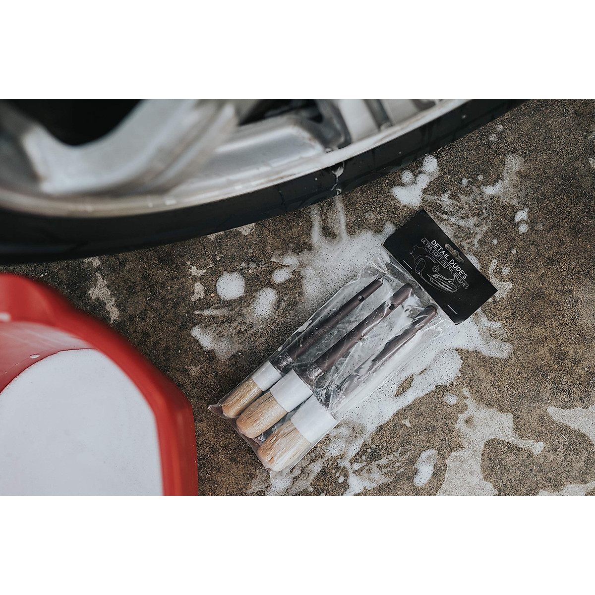 Detail Dudes Boars Hair Ultra Soft Car Detail Brushes - Set of 3 - Perfect for Washing Emblems Wheels Interior Upholstery Air Vents, NO Metal Brush Parts