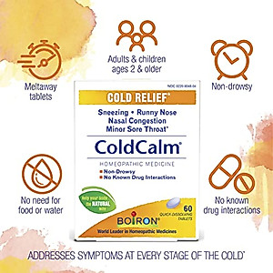 Boiron ColdCalm Tablets for Relief of Common Cold Symptoms Such as Sneezing, Runny Nose, Sore Throat, and Nasal Congestion - Non-Drowsy - 60 Count