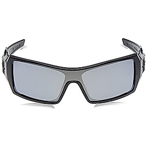 Oakley Men's OO9081 Oil Rig Rectangular Sunglasses, Polished Black & Silver Ghost Texture/Black Iridium, 28 mm