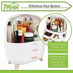 7Penn Large Makeup Organizer Box - Enclosed On Display Makeup Organizer Case with Cosmetic Storage Drawers