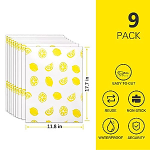 INNOLITES 9 Pack Refrigerator Liners, Waterproof Washable Fridge Liner, 17.7"x11.8" Non-Slip Refrigerator Shelf Liner-BPA Free, for Fridge Glass Shelf, Cabinet, Drawer, Freezer Safe (9 Yellow)