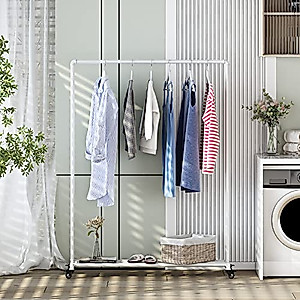 FONECHIN Industrial Clothing Rack on Wheels, Boutique Display Clothes Rack with Shelf, Rolling Garment Rack for Retail Use (White)