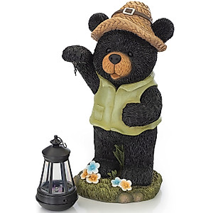 VP Home Camping Bear with Lantern Solar Powered LED Outdoor Decor Garden Light Bear Yard Statue Bear Outdoor Decor Bear Yard Decor Bear Statue Cedar Carved Bear with Solar Lantern Garden Bear