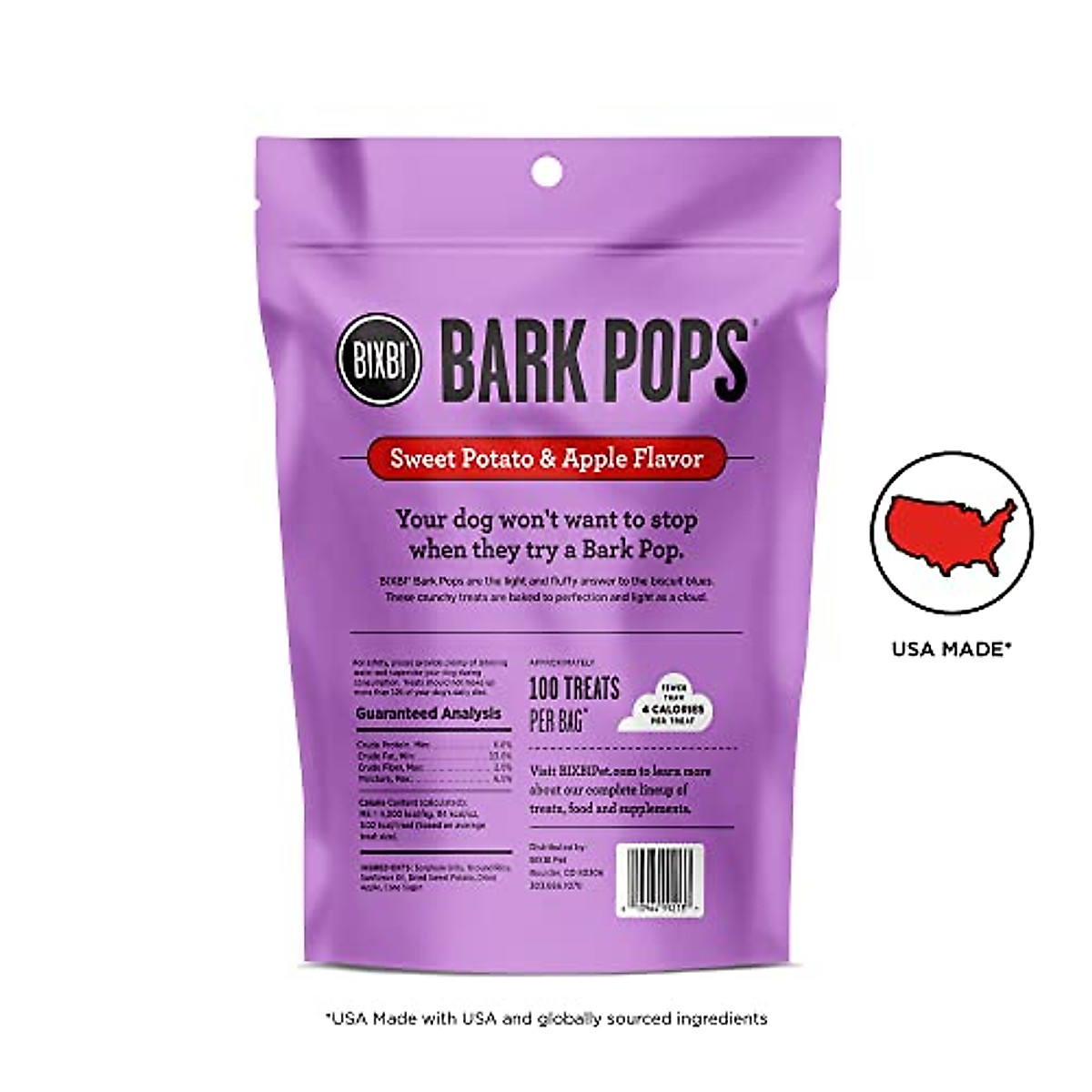 BIXBI Bark Pops, Sweet Potato and Apple (4 oz, 1 Pouch) - Crunchy Small Training Treats for Dogs - Wheat Free and Low Calorie Dog Treats, Flavorful Healthy and All Natural Dog Treats