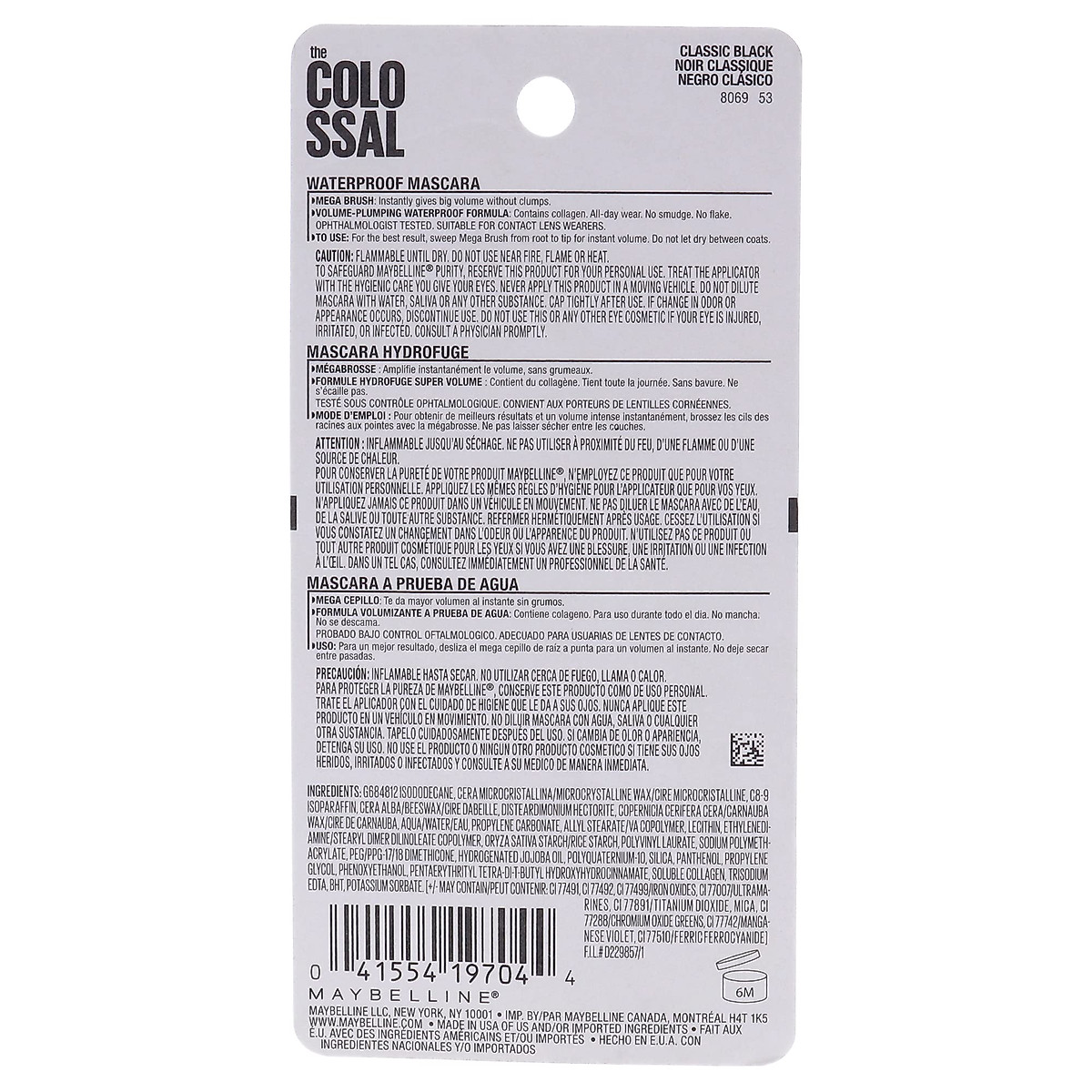 Maybelline Volum' Express The Colossal Waterproof Mascara, Volumizing, Classic Black