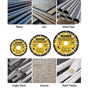 Waies 4-1/2 Inch Metal Cutting Diamond Blade for Angle Grinders, All Purpose Metal Cut Off Wheels for Steel, Rebar, Sheet Metal, Angle Iron, Stainless Steel (3PCS)