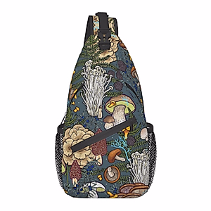 Mushroom Sling Backpack Sling Bag Travel Crossbody bag Triangle Chest Daypack Purse Hiking Shoulder Bag For Men Women Teen Gym Casual Climbing Runners Cycling