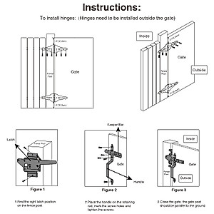 HOME MASTER HARDWARE Wood Gate Hardware Set - Heavy Duty 8" Decorative Strap Hinges and Spring Loaded Latch Gate Kit with Screws for Outdoor Fence Swing Gate Black Finish