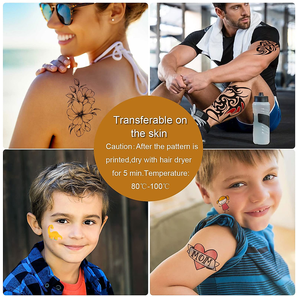 AYSOW Printable Temporary Tattoo Paper for Inkjet & Laser Printer, 5 Sheets A4 Size 8.3"x11.7" Waterproof DIY Image Transfer Decal Paper for Skin, Clear