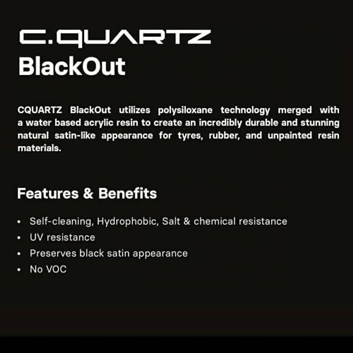 CARPRO CQUARTZ Blackout - Tire Coating and Dressing for Trim and Rubber, Polysiloxane and Durable on Unpainted Resin Materials (50mL)