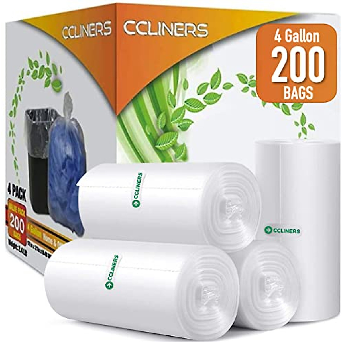 4 Gallon Trash Bags Small Bathroom Garbage Bags Clear Plastic Wastebasket Trash Can Liners for Home and Office Bins, 200 Count