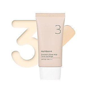 numbuzin No.3 Porcelain Base-skip Tone Up Beige | Brightening, Powdery Finish, Light, Natural Coverage, Tinted, Beige Color | 1.69 fl oz