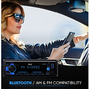 Pyle MP3 Stereo Receiver Power Amplifier, AM/FM/MP3/AUX Stereo Receiver, USB Flash Readers, Single DIN, 30 Preset Memory Stations, LCD Display with Remote Control, RGB Button