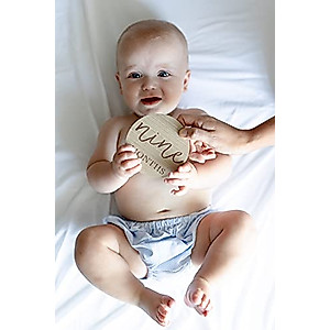 Little Pear Wooden Milestone Photo Cards, Baby Announcement Cards, Double Sided Photo Prop Monthly Milestone Discs, Pregnancy Journey Milestone Markers, 1-12 Months, Light Wood