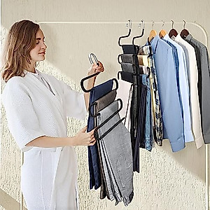 3 Pack Velvet Pants Organizer Space Saving - 5 Tier Closet Organizers and Storage Pants Rack- GIGPADE Non Slip Jean Hangers Pants Trouser for Closet, Scarf Pants Organizer(Black)