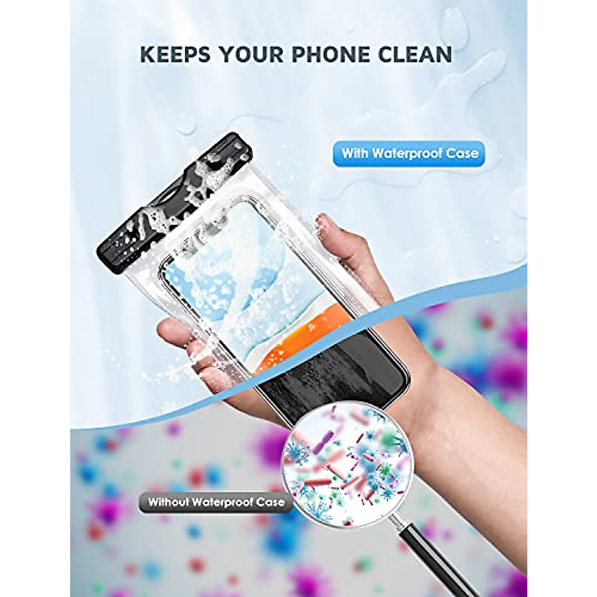 Waterproof Phone Pouch, 2 Pack Waterproof Case Underwater Cellphone Dry Bag, Compatible with iPhone13 12 Pro Max SE 11 Pro Max XS XR 8 7 Galaxy S20 S10 Google up to 7.0", with Lanyard for Swim Travel