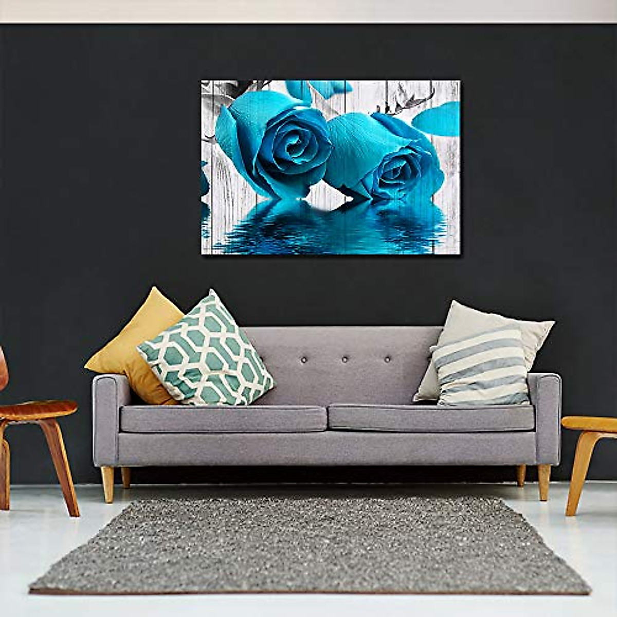 Canvas Wall Art for Bedroom Blue Rose Flower Wall Decor Black White kitchen decoration paintings Gifts for Girls Women Canvas art Prints Panels Framed HD Pictures Office Bathroom Home decorations