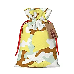 Drawstrings Christmas Gift Bags Light-Yellow-Camouflage-Desert Presents Wrapping Bags Xmas Gift Wrapping Sacks Pouches Medium