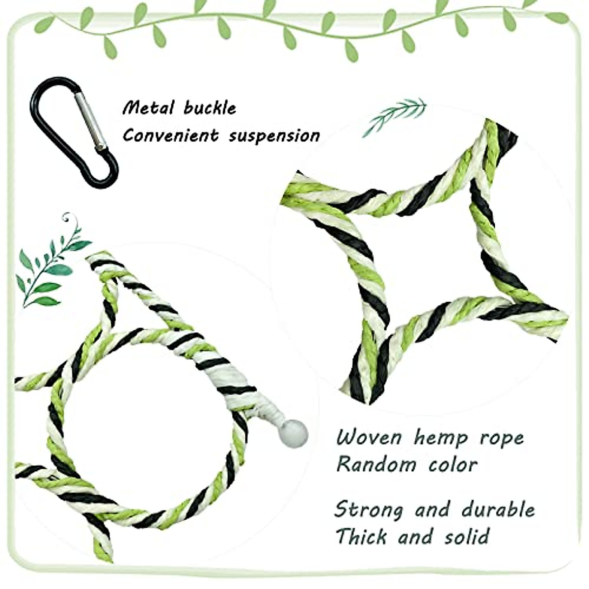 Bird Hemp Rope Net Swing,Parrot Perch Climbing Rope Ladder,Hammock Hanging on Parakeet Cage wiht 2 Hooks,Chew Toys for Greys Cockatoo,Cockatiel,Conure,Lovebirds,Canaries,Little Macaw 13.8" x 23.6"