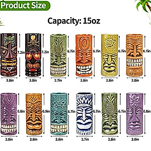 SuproBarware Tiki Mugs Set of 12 - Large Cocktail Tiki Glasses Hawaiian Party Cute Exotic Cocktail Glasses Hawaiian Ceramic Mug
