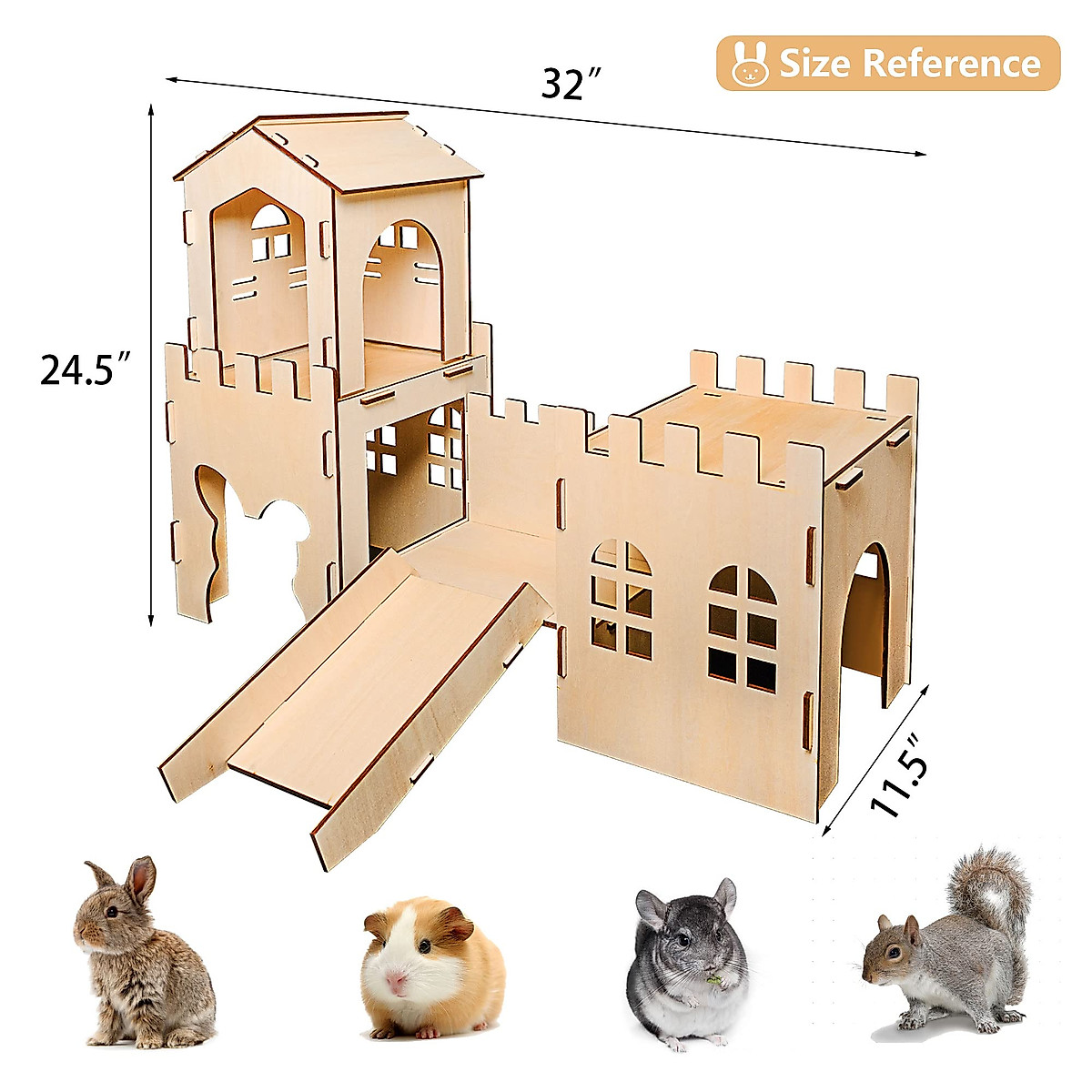 Extra Large Rabbit Castle Hideout Bunny House, Wooden Bunny Hideout for Indoor Rabbit Play Houses and Hideouts Nut Castle