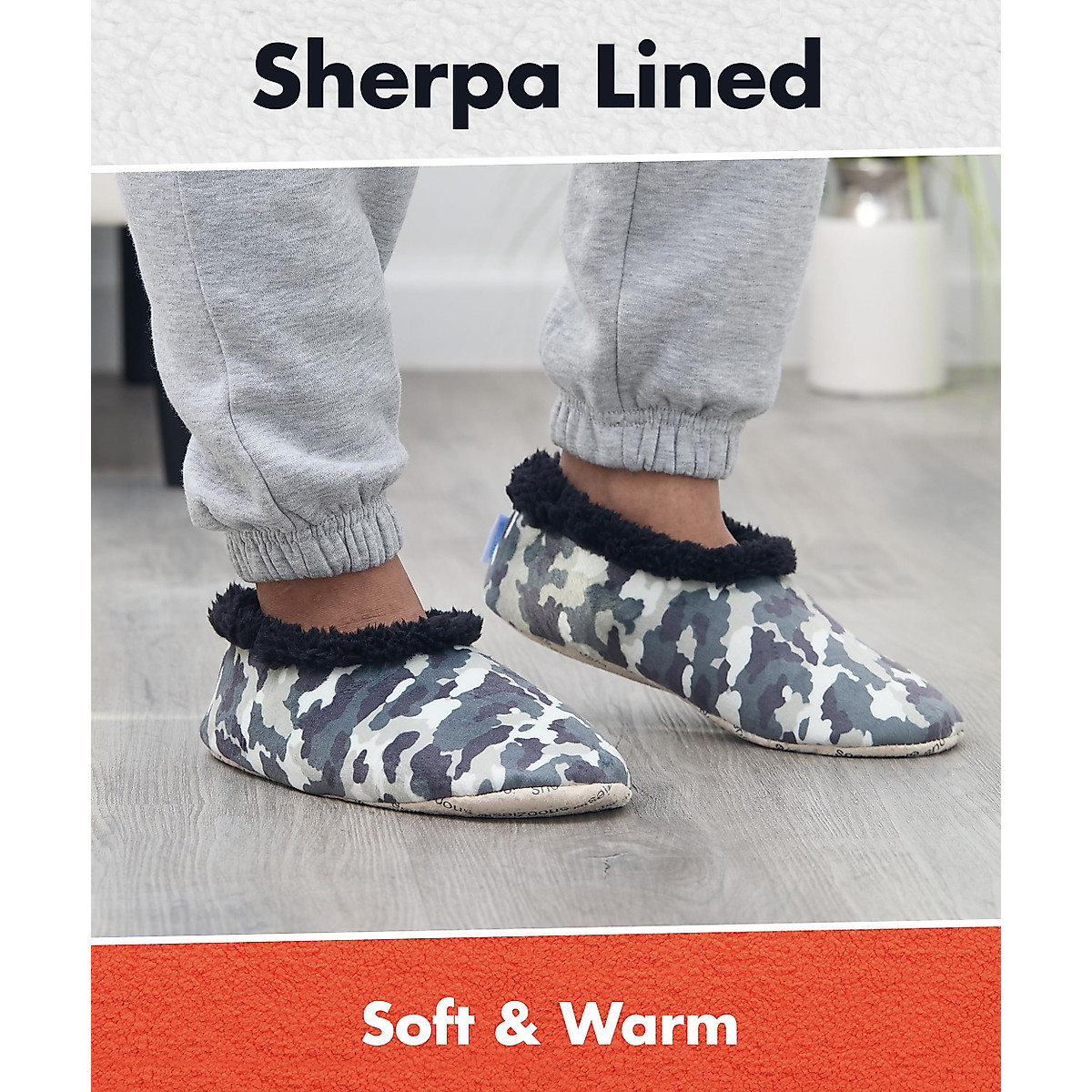 Snoozies Winter House Slippers with Sherpa Fleece Lining and Non-Skid Sole Mens Slippers Size 9-10 (Camo Grey, Medium)