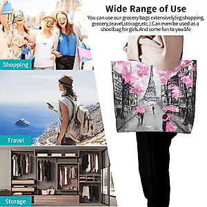 Sweetshow Eiffel Tower Tote Bag Paris Gifts for Women Pink Handbag Paris Bag Grocery Bag Waterproof Reusable Grocery Shopping Gift Bag for Beach Bags Shoulder Bag Handbag