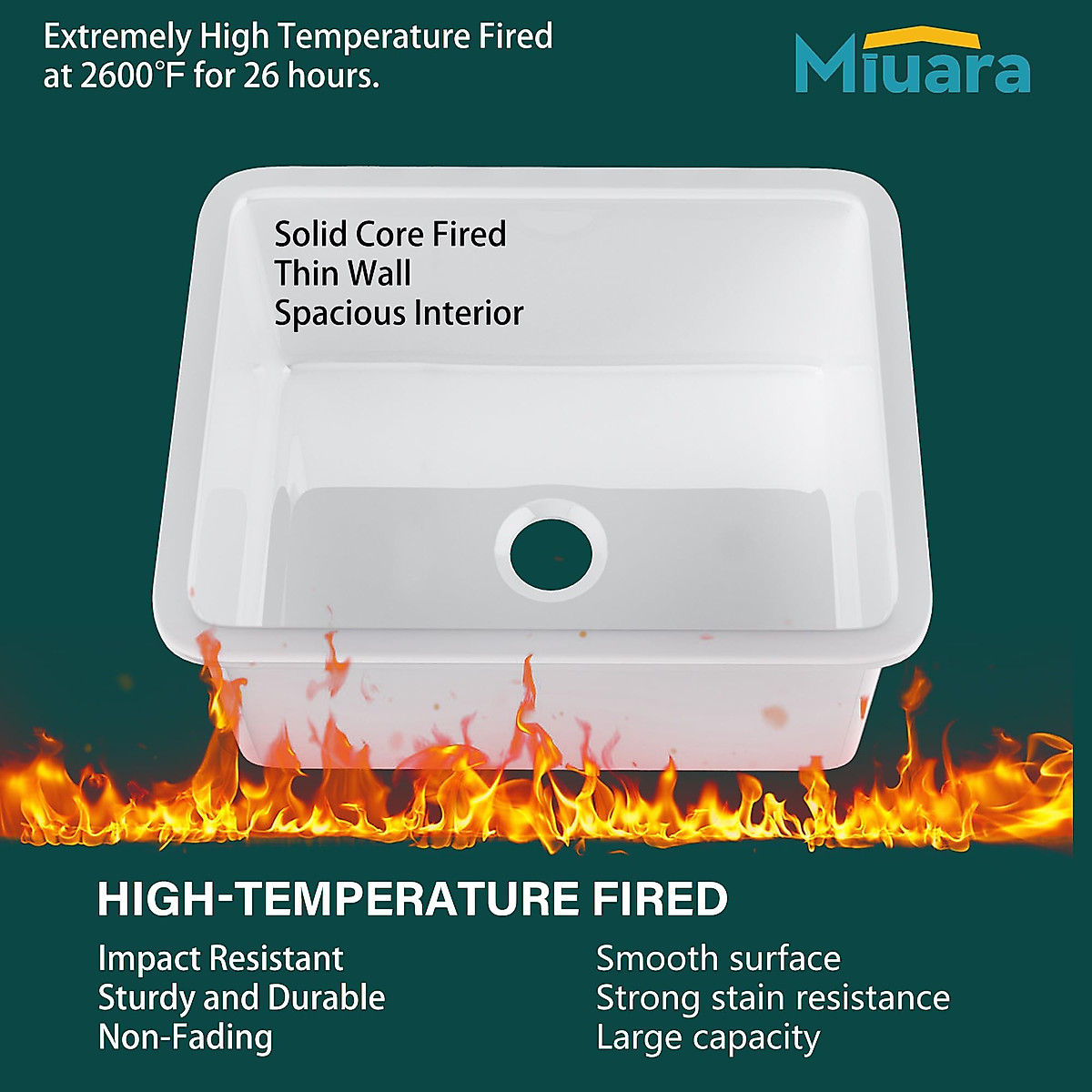 Miuara White Undermount Kitchen Sink 24 Inch - Small Topmount Wet Bar Sink Drop In 24"x19"x11", Dual Mount, Single Bowl, Fireclay Solid, with 2 Custom Accessories, White, for Kitchen & Laundry