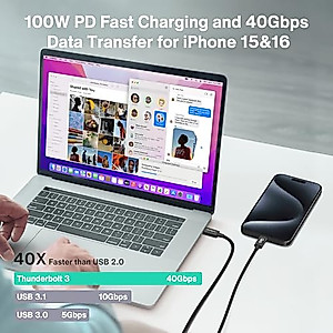 iVANKY Thunderbolt 3 Cable 2.3ft USB C Data Transfer Cable 40Gbps, 100W PD Charging，8K@30Hz Thunderbolt Cable for iPhone 16/16 Pro/16 Plus/16 ProMax, iPhone15, Type-C MacBooks, Dell, iPad Pro, Docking