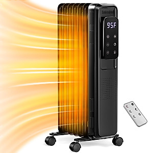 Kismile Radiator Heater,1500W Electric Portable Space Oil Filled Heater with LCD Display,4 Modes,Remote Control,Overheat & Tip-Over Protection,Digital Thermostat,24H Timer, for Indoor Use, Black
