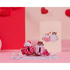 Paper Love 3D Love Cat Mug Pop Up Card - 5" x 7" Cover - Includes Envelope and Note Card