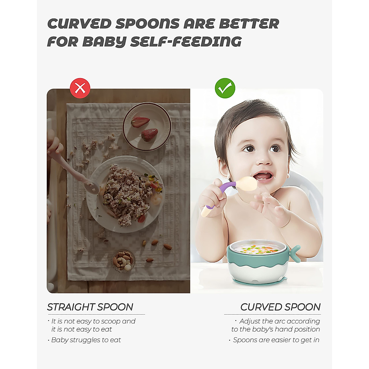 10 Pcs Toddler Utensils, Spoons and Forks Set with Bendable Handle, 5 Toddler Forks and 5 Toddler Spoons, Baby Feeding Set for Self Feeding, Silicone Spoons Forks for Kids, BPA Free