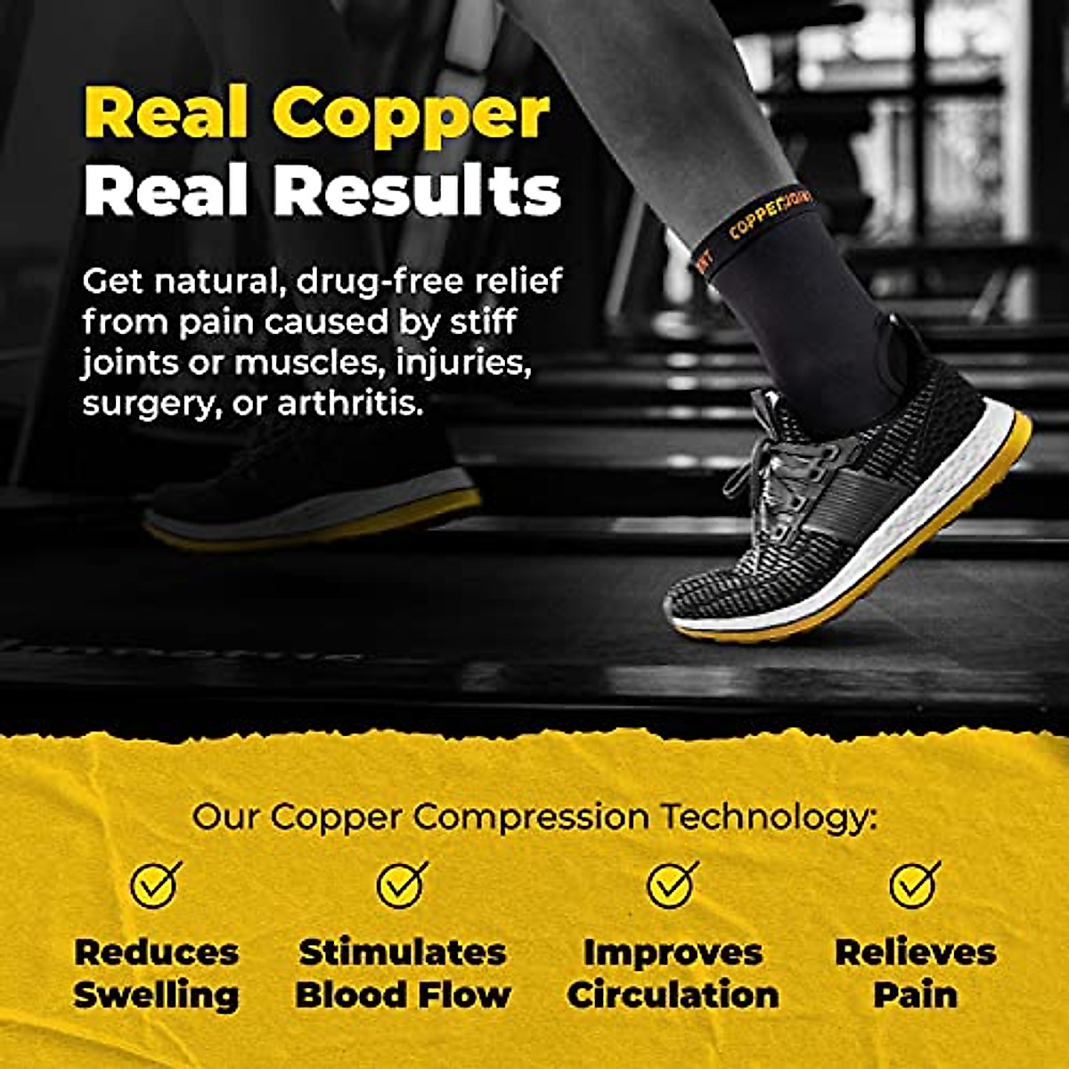 CopperJoint Arch Support for Plantar Fasciitis Relief - Ankle Compression Sleeve for Foot Pain Relief and Achilles Tendon Support - Breathable Copper Infused Nylon (Medium)