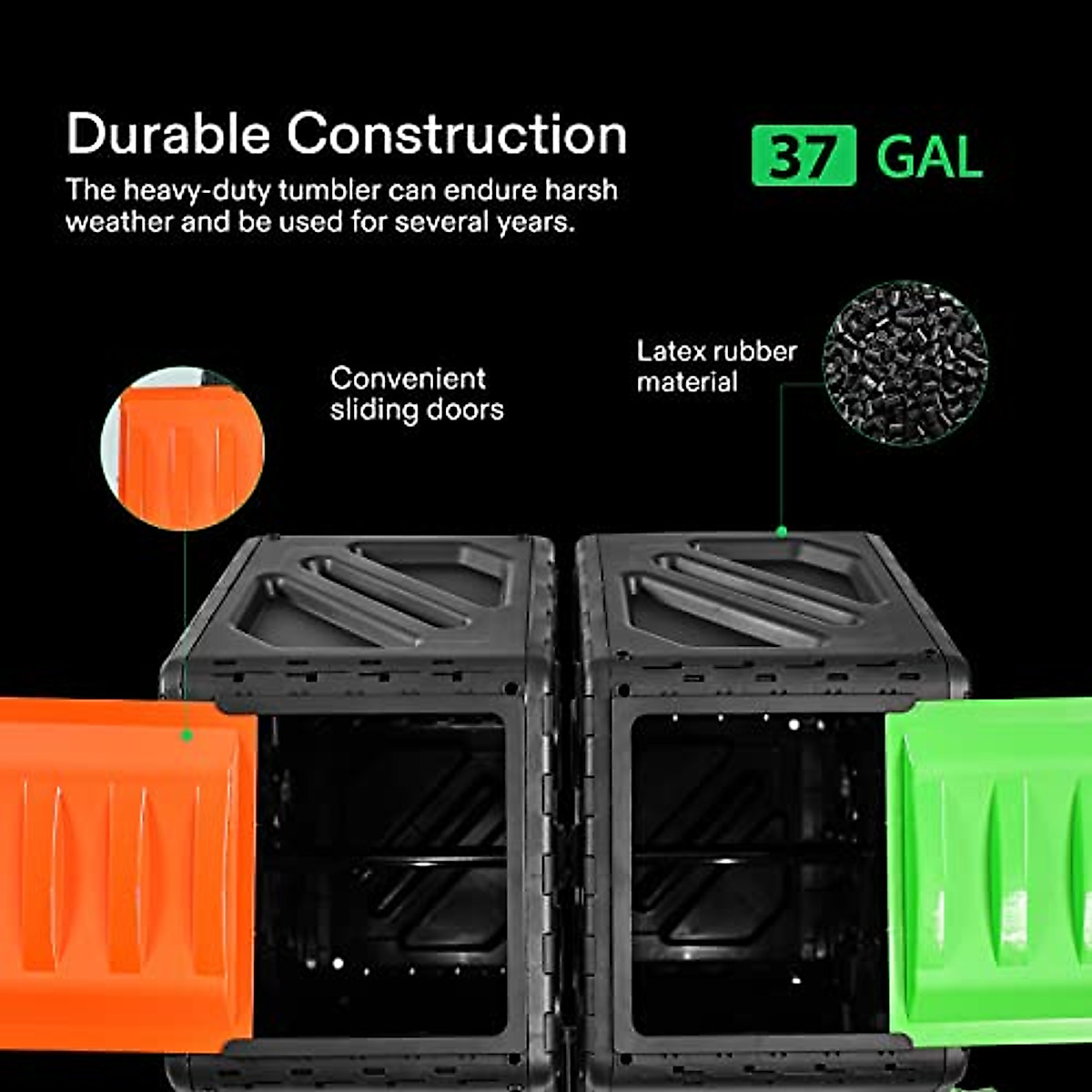 VIVOSUN Dual Chamber Tumbling Composter, 2X 18.5 Gallon Compost Bin, Heavy-Duty Compost Tumbler w/Sliding Door, Plastic, Black