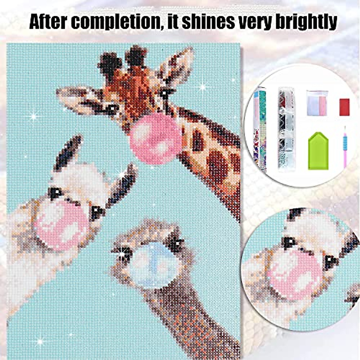 cupmod 5D Diamond Painting Kits for Adults, Giraffe Full Drill Round Crystal Rhinestone Diamond Art Gem Painting，Diamond Painting Animals for Home Wall Decor 11.7x15.8 inch