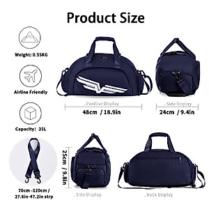 FIORETTO 30L Sports Gym Duffle Bag with Wet Pocket & Shoe Compartment, Weekender Hospital Overnight Bag for Women, Sports Holdall Backpack