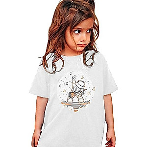 Little Children and Big Kids Rock Astronaut Cartoon Print Boys Girls Tops Short Sleeved T Shirts Top (White, 8-10 Years)